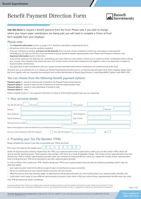 Benefit Payment Direction Form - Russell Investments