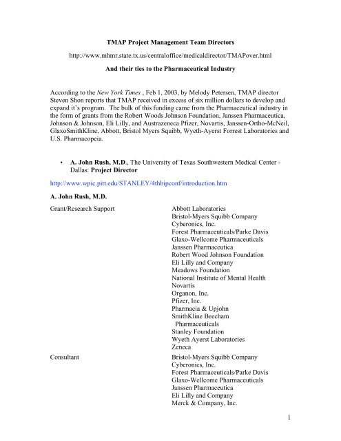 to view Jones' list of TMAP Project Team Directors and their ties to the