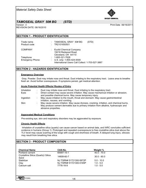 Tamoseal MSDS - RW Sidley, Inc.