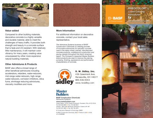 BASF Rheocolor® L Liquid Coloring Admixture, Go ... - RW Sidley, Inc.