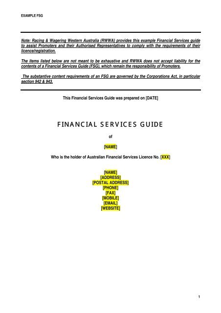 Public Syndication Example Financial Services Guide