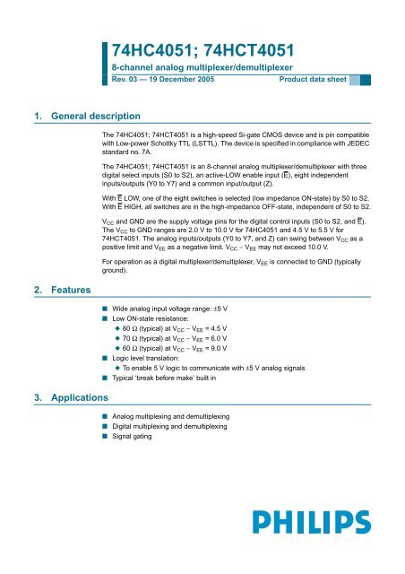 74HC4051; 74HCT4051 8-channel analog multiplexer/demultiplexer