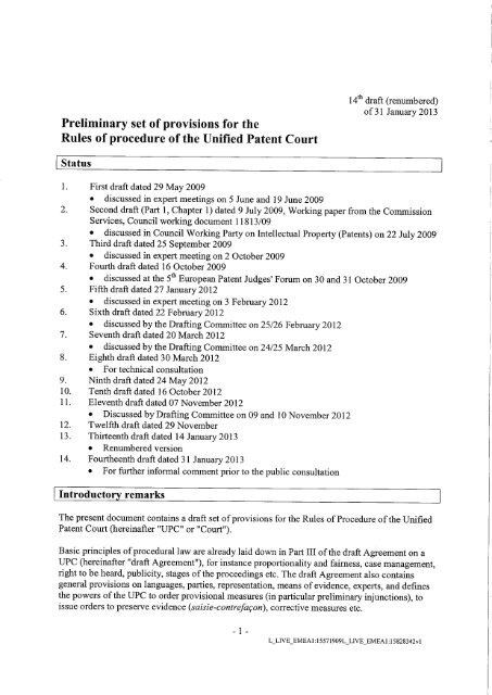 Draft Rules of Procedure of Unified Patent Court