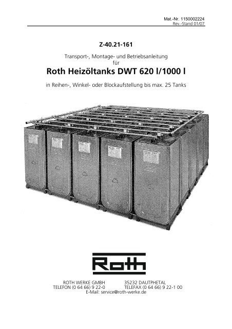 Roth Heizöltanks DWT 620 l/1000 l - Roth Werke