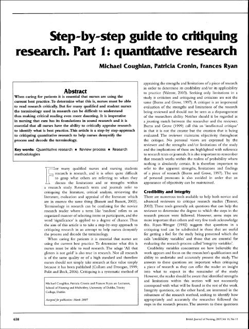 Step'by-step guide to critiquing research. Part 1 - Lancashire Care ...