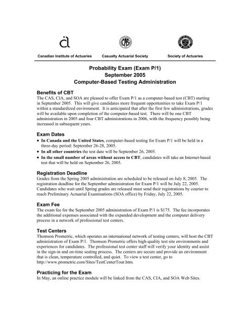 Exam P/1 - The Online Test Page