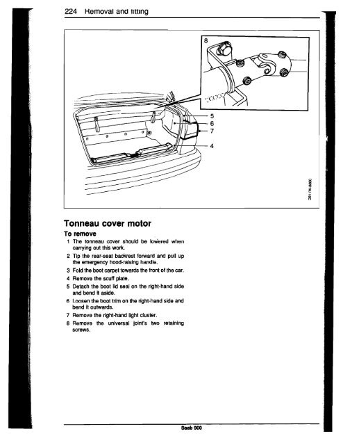 Tonneau Motor removal instructions. - Saab Services