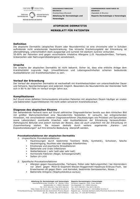 ATOPISCHE DERMATITIS MERKBLATT FÃ R PATIENTEN ...