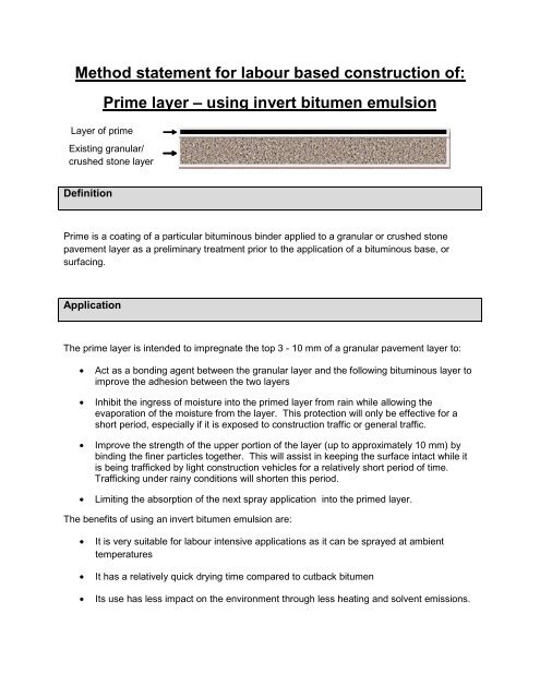 Prime layer using invert bitumen emulsion - Sabita