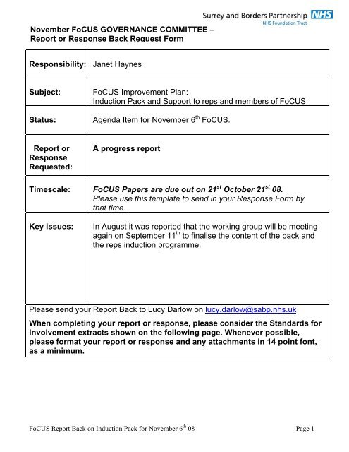 Induction Pack and Support to FoCUS Members