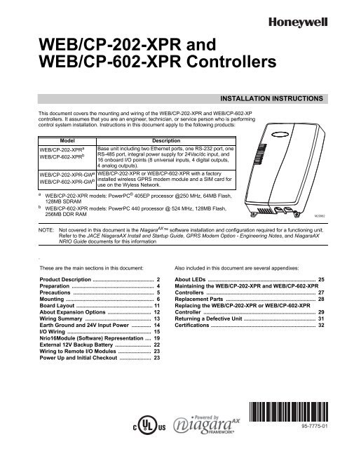 95-7775—-01 - WEB/CP-202-XPR and WEB/CP-602 ... - Honeywell