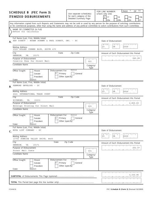 SCHEDULE B (FEC Form 3) I
