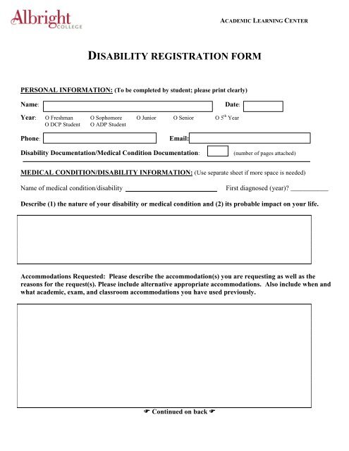 Disability Registration Form - Albright College