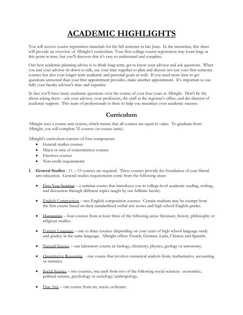 ACADEMIC HIGHLIGHTS - Albright College