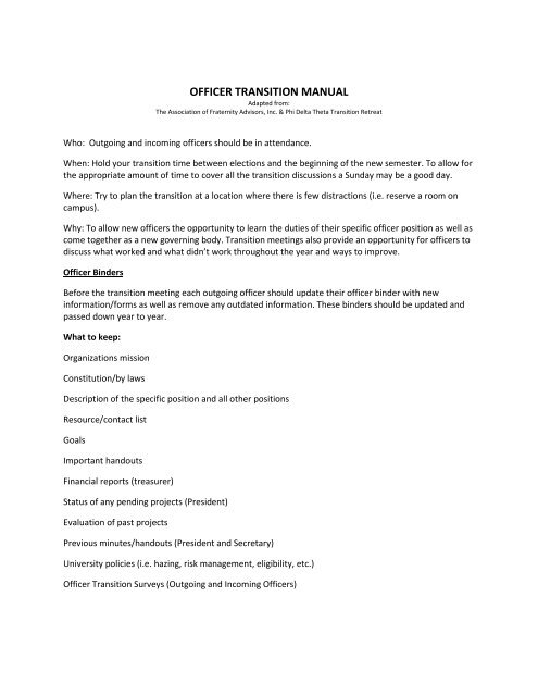 OFFICER TRANSITION MANUAL