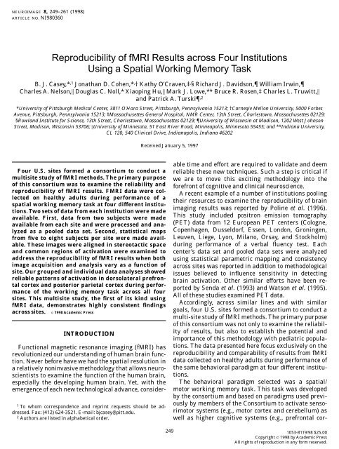 Reproducibility of fMRI Results across Four Institutions Using a ...