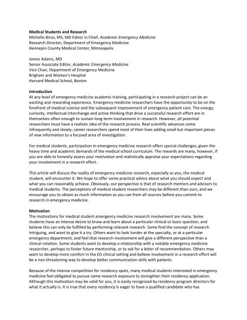 Medical Students and Research - The Society for Academic ...