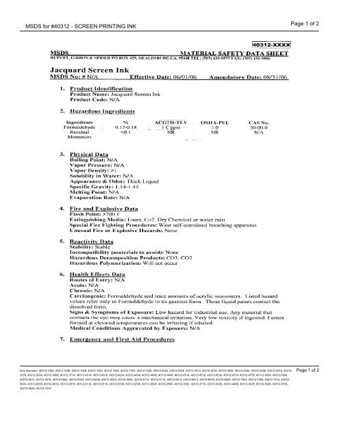 MSDS for #40312 - SCREEN PRINTING INK - Dick Blick