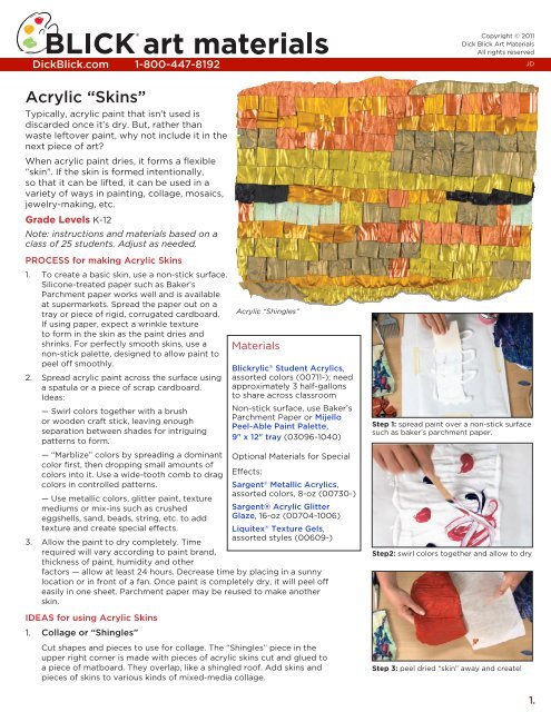 Acrylic â Skinsâ - Dick Blick - Dick Blick Art Materials