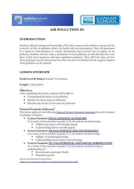 Lesson Plan Of Air Pollution Pollutants And Their Effects