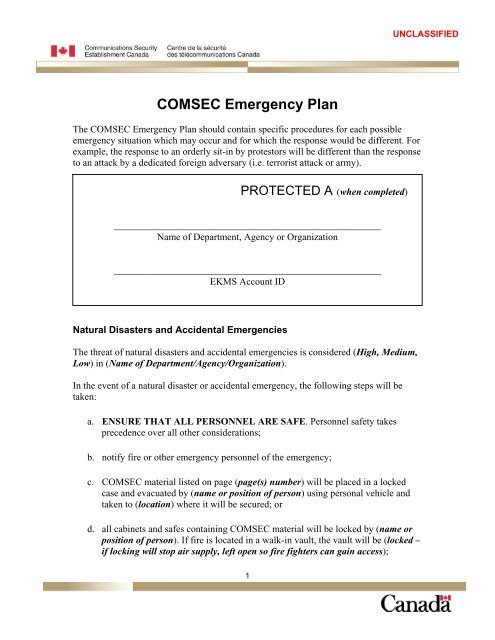 COMSEC Emergency Plan