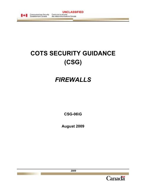 COTS Security Guidance (CSG) - Firewalls (CSG-06\G)