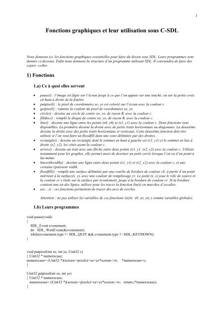 Fonctions graphiques et leur utilisation sous C-SDL