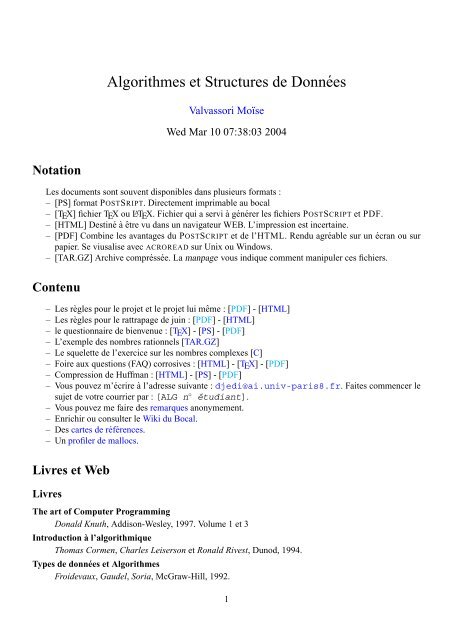 Algorithmes et Structures de DonnÃ©es