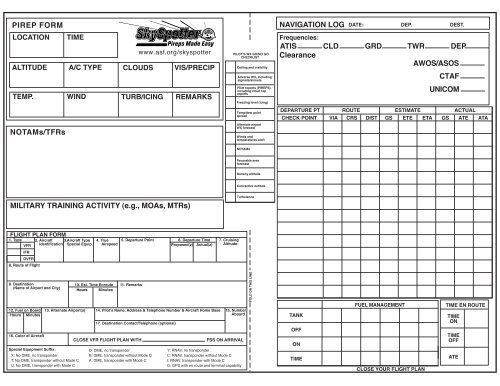 PIREP FORM NAVIGATION LOG