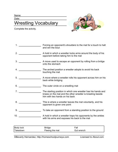 Wrestling Vocabulary Sheet - Homeschooling - About.com