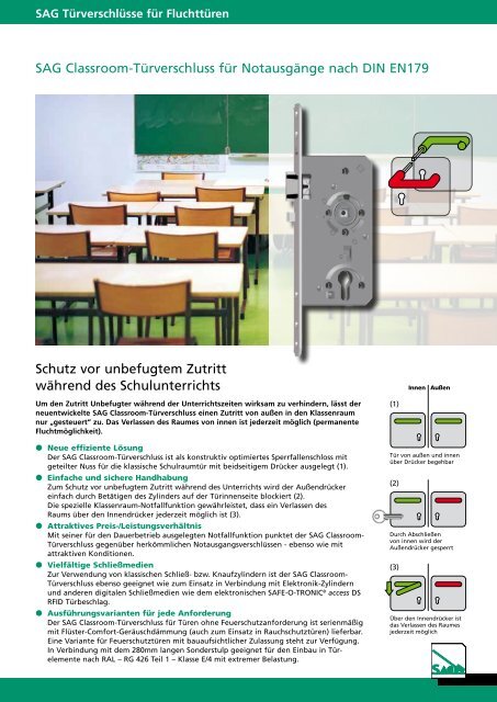 SAG Classroom-TÃ¼rverschluss fÃ¼r NotausgÃ¤nge nach DIN EN179 ...