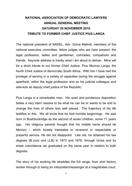 Tribute to former Chief Justice Pius Langa - South African History ...
