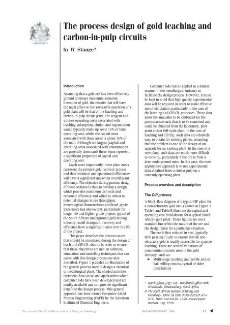 The process design of gold leaching and carbon-in-pulp ... - saimm