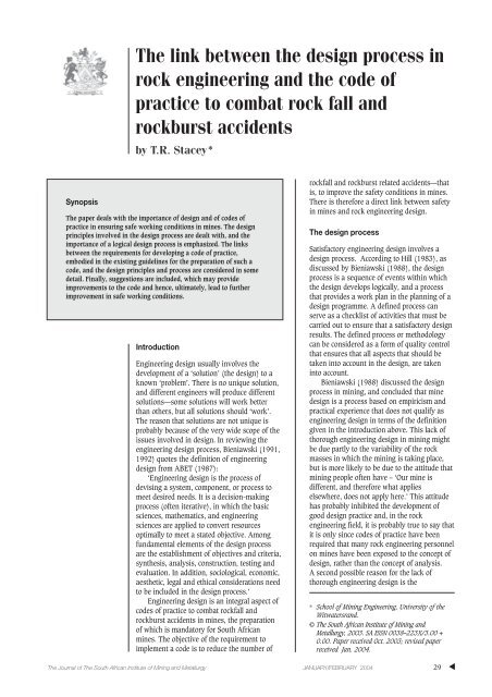 The link between the design process in rock engineering ... - saimm