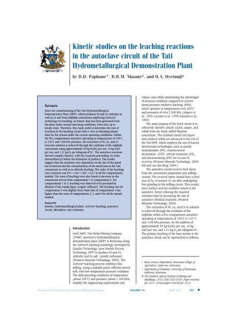 Kinetic studies on the leaching reactions in the autoclave ... - saimm