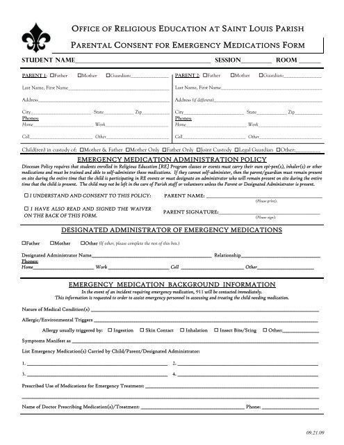 EpiPen Form - St. Louis Catholic Church