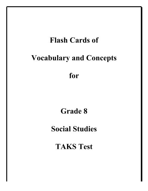 Flash Cards of Vocabulary and Concepts for Grade 8 Social Studies ...