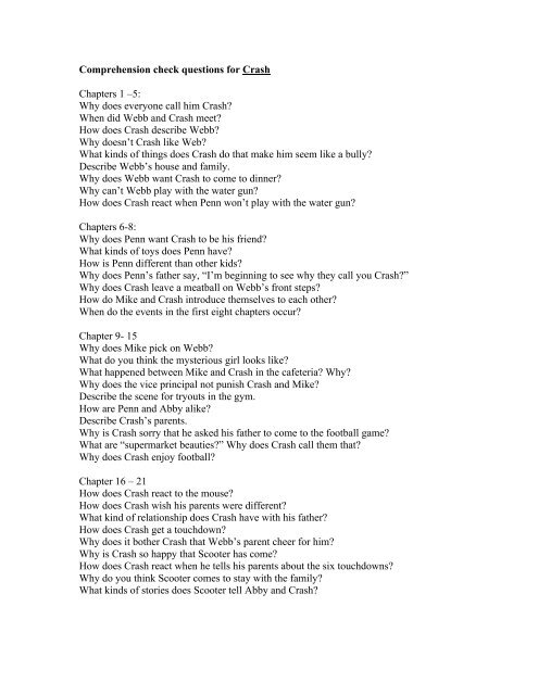Comprehension check questions for Crash Chapters 1 â 5: Why ...