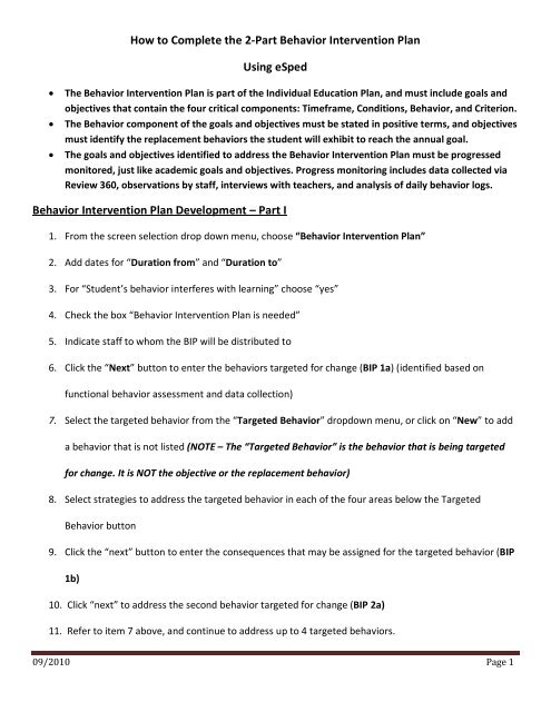 How to Complete the 2-Part Behavior Intervention Plan Using eSped ...