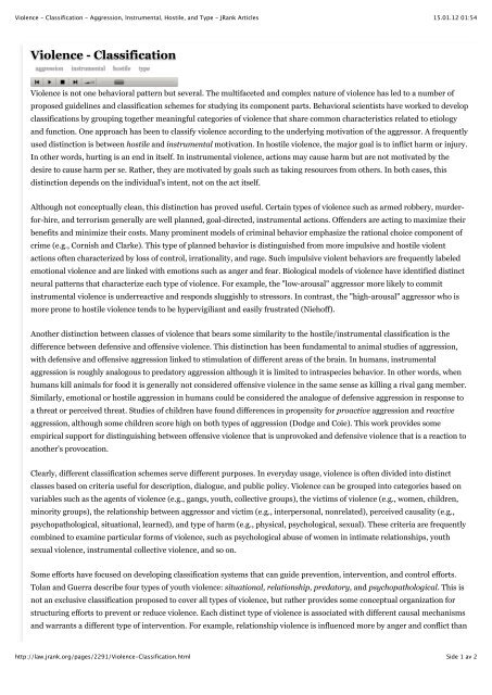 Violence - Classification - Aggression, Instrumental, Hostile, and ...