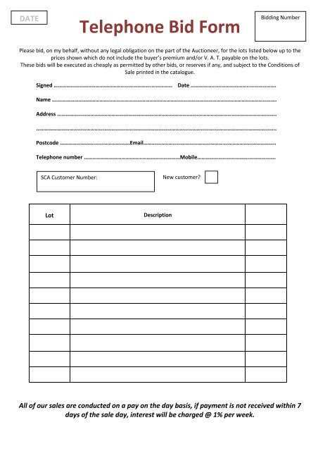 Telephone Bid Form - Salisbury Auction Centre