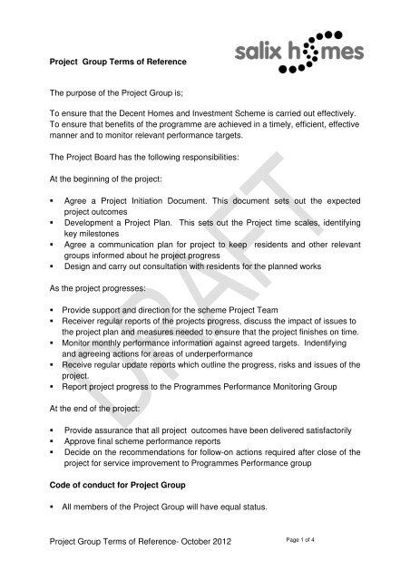 Project Group Terms of Reference - Salix Homes