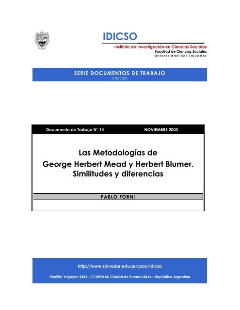 las metodologÃ­as de george herbert mead y herbert blumer ...