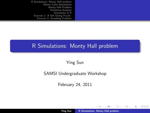 R Simulations: Monty Hall problem - SAMSI
