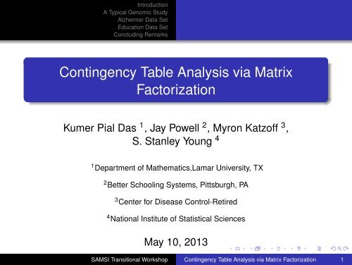 Contingency Table Analysis Via Matrix Factorization Samsi