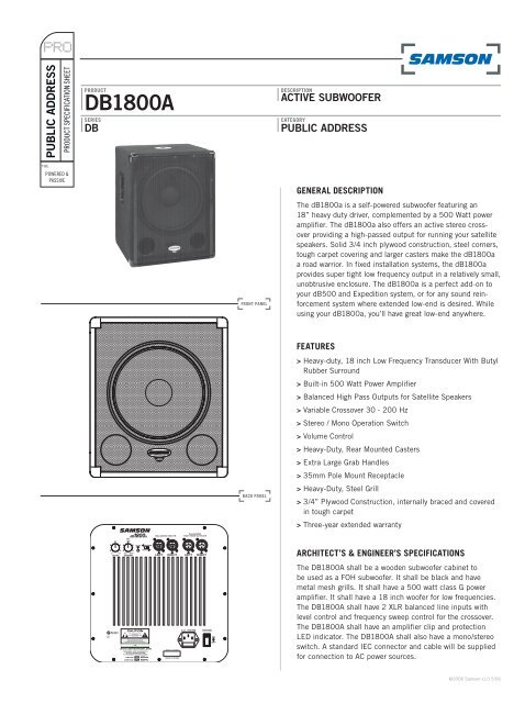 Download the DB1800A Tech Sheet in .pdf format - Samson