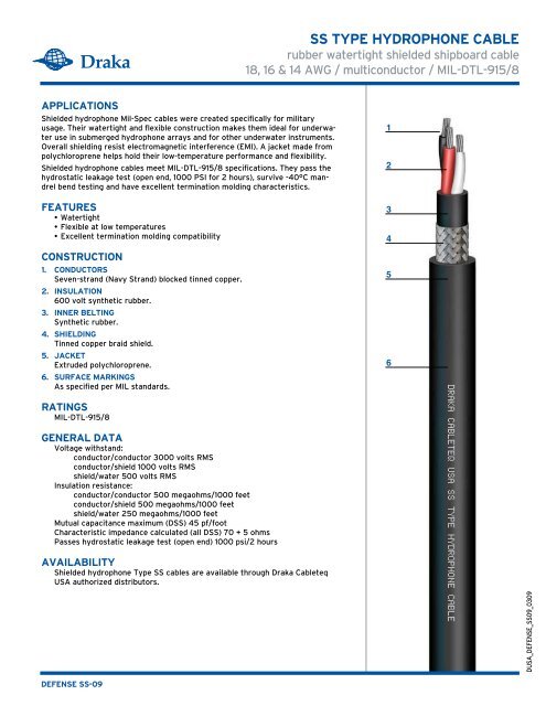 SS TYPE HYdroPHonE CablE