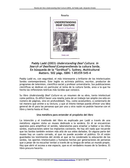 Paddy Ladd (2003) Understanding Deaf Culture. In - cultura Sorda