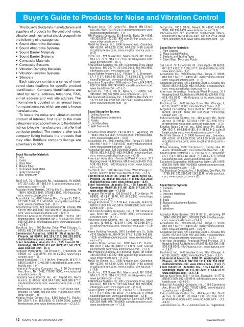 Buyer's Guide to Products for Noise and Vibration Control