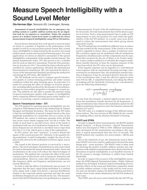 Measure Speech Intelligibility with a Sound Level Meter - Sound and ...
